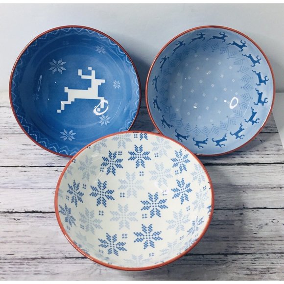 Prima Design | Dining | 3 Blue Christmas Small Bowls Ceramic Prima ...